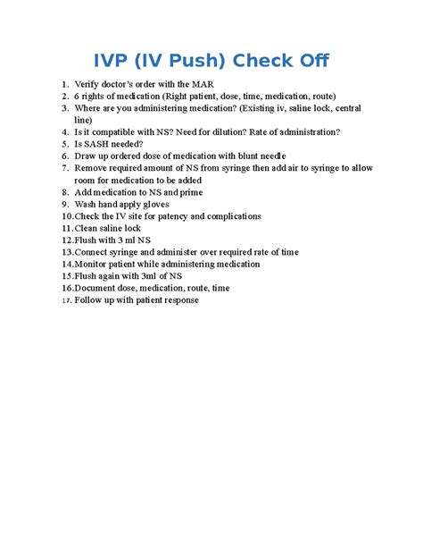 Ivp Vcxvxc Ivp Iv Push Check Of Verify Doctors Order With The