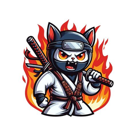 Angry Ninja Cat Illustration Vector 36261508 Vector Art At Vecteezy