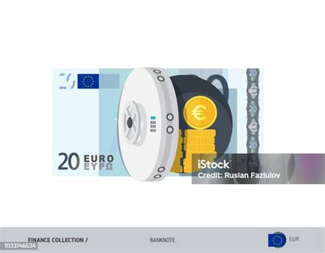은행 안전 20 유로 지폐입니다 평면 스타일 벡터 일러스트입니다 안전 돈 개념입니다 0명에 대한 스톡 벡터 아트 및 기타 이미지 0명 20 경호 Istock