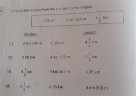 Solved 7 Arrange The Lengths From The Shortest To The Longest 435 Km
