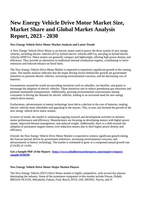 Reportprime New Energy Vehicle Drive Motor Market Size Market Share