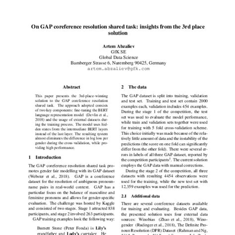 On Gap Coreference Resolution Shared Task Insights From The 3rd Place Solution Acl Anthology