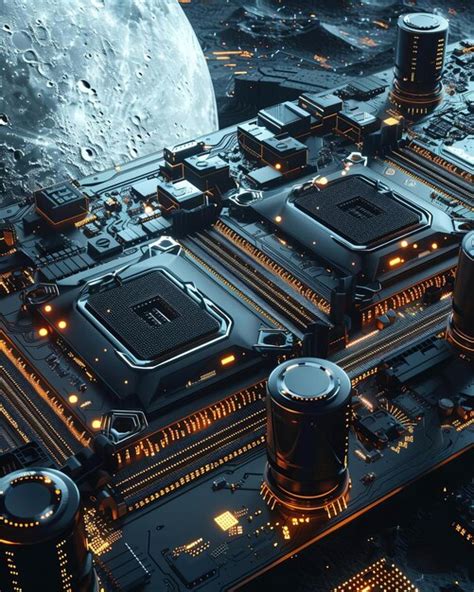 Graphic Of 3d Model Of Data Integration On A Lunar Electronic Mainboard Premium Ai Generated Image