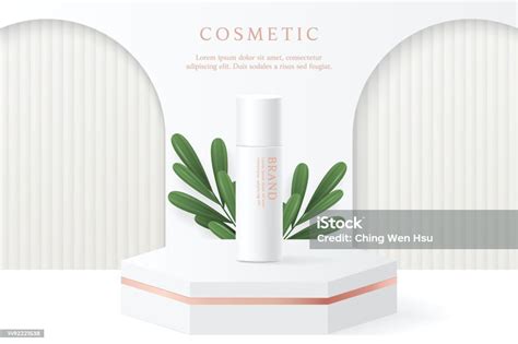 화장품 및 스킨 케어 제품 광고 템플릿은 흰색 배경에 있습니다 3차원 형태에 대한 스톡 벡터 아트 및 기타 이미지 3차원