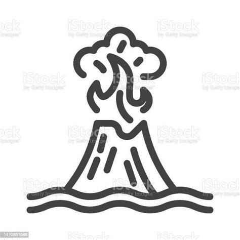 바다 라인 아이콘으로 화산 폭발 날씬한에 대한 스톡 벡터 아트 및 기타 이미지 날씬한 단순함 디자인 Istock