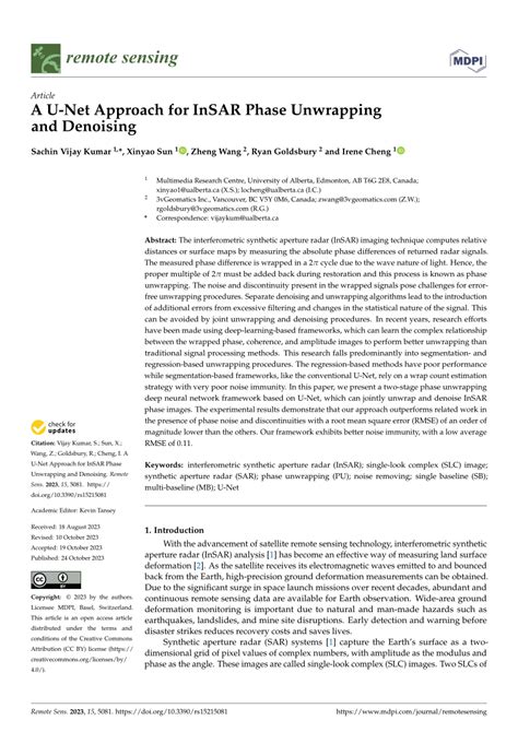 Pdf A U Net Approach For Insar Phase Unwrapping And Denoising