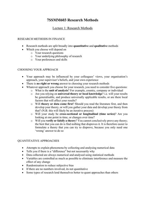 Research Methods Lecture Notes 7ssmm603 Research Methods Kcl