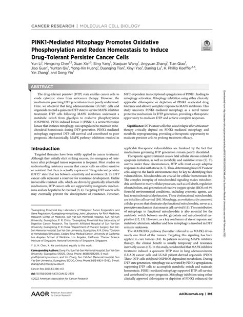 Pdf Pink1 Mediated Mitophagy Promotes Oxidative Phosphorylation And