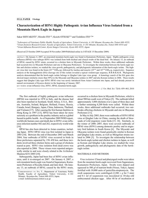 Pdf Characterization Of H5n1 Highly Pathogenic Avian Influenza Virus