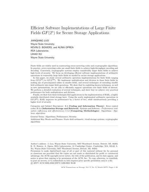 Pdf Efficient Software Implementations Of Large Finite Fields Gf2n