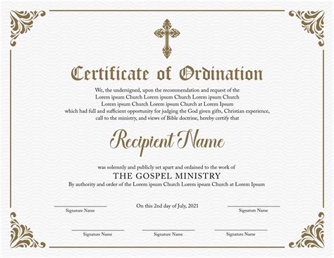 Ordination Certificate Templates Free