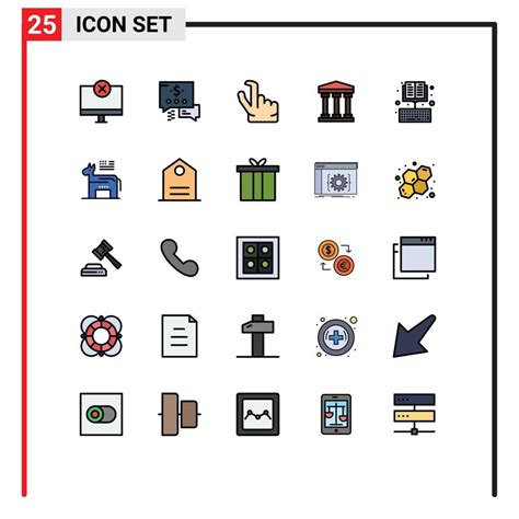 Mobile Interface Filled Line Flat Color Set Of 25 Pictograms Of Education Book Out Online Bank
