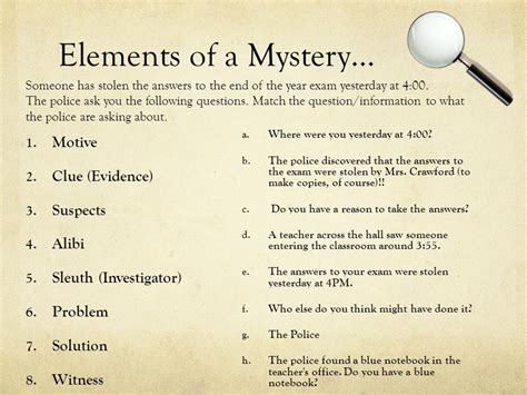 Elements Of A Mystery Worksheet Chart Sheet Gallery