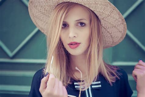 Outdoor Portrait Of Model Woman In Fashionable Dress Stock Image