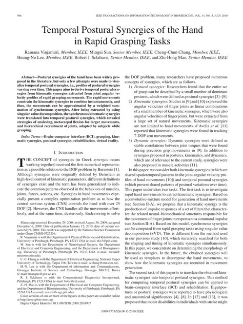 Pdf Temporal Postural Synergies Of The Hand In Rapid Grasping Tasks
