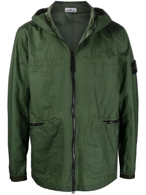 Stone Island Compass Logo Hooded Jacket In Green Modesens
