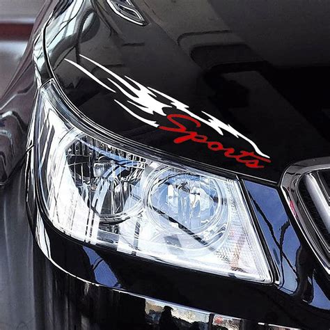 레드 스포츠 스타일 자동차 불꽃 램프 눈썹 반사 스티커 자동차 후드 장식 비닐 데칼 1 쌍 Aliexpress