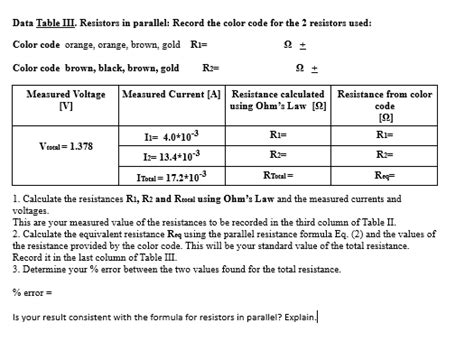 Data Table I One Resistor Color Code Orange Chegg Com