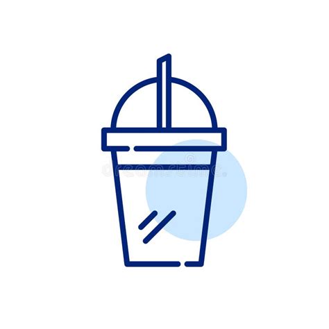 Disposable Cup For Cold Drink With Straw Pixel Perfect Editable Stroke Line Icon Stock Vector