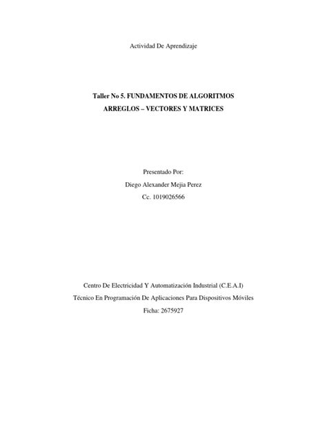 Taller No4 Fundamentos De Algoritmos Pdf Matriz Matemáticas Vector Euclidiano