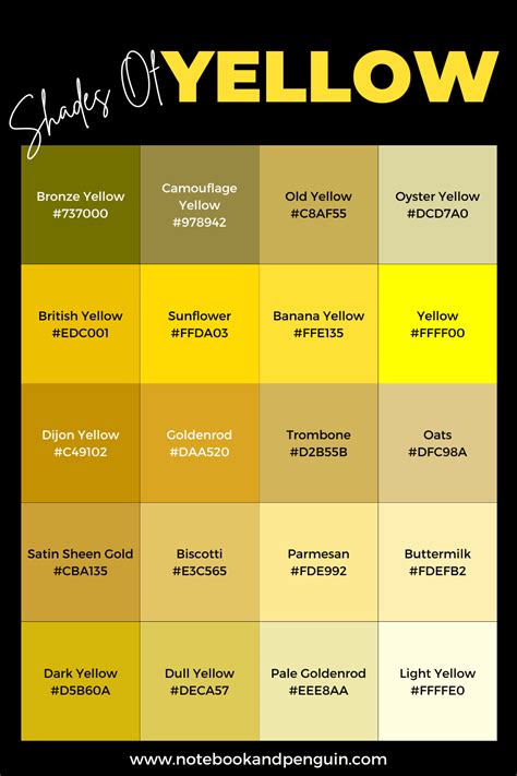 Yellow Color Codes And Names Selection Of Colors For Design Interiorrgb