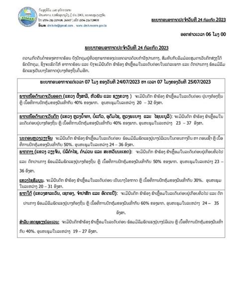 ສະພາບອາກາດ ວັນທີ 24 ກໍລະກົດ 2023