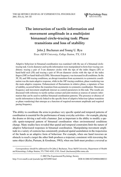 Pdf The Interaction Of Tactile Information And Movement Amplitude In