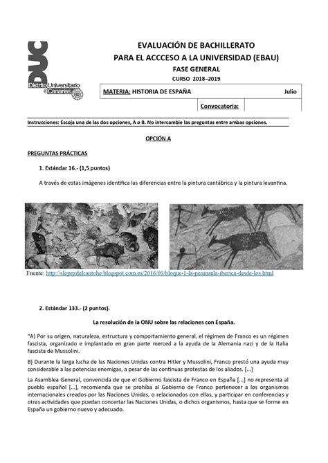 Examen De Historia De España Ebau De Canarias Convocatoria