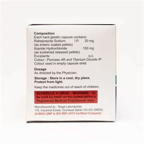 Itoreg R Rabeprazole Sodium And Itopride Hydrochloride Sr Capsules Regal Laboratories 10x10 At