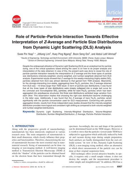 Pdf Role Of Particle Particle Interaction Towards Effective Interpretation Of Z Average And