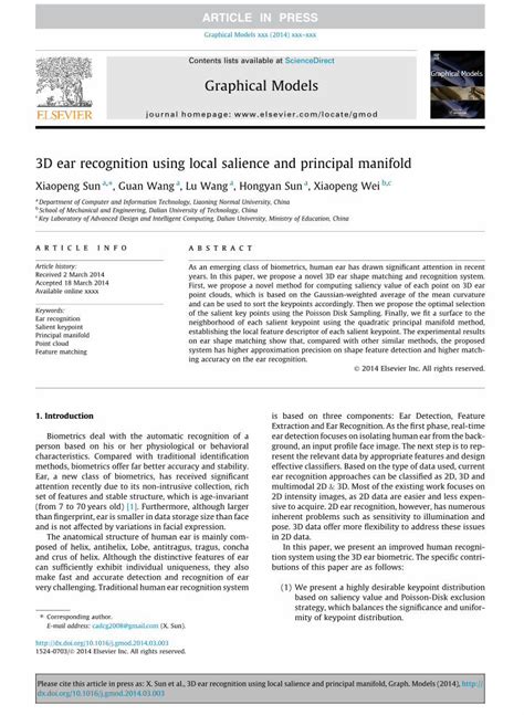 Pdf 3d Ear Recognition Using Local Salience And Principal Manifold