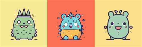 Cute Mascot Monster Kawaii Character Cartoon Illustration Set