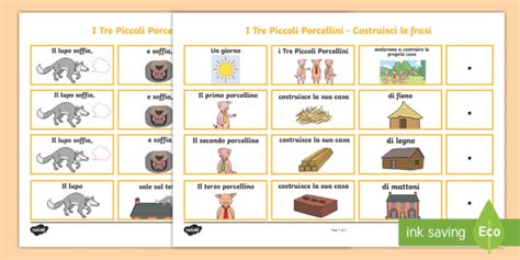 I Tre Piccoli Porcellini Costruisci le Frasi Attività