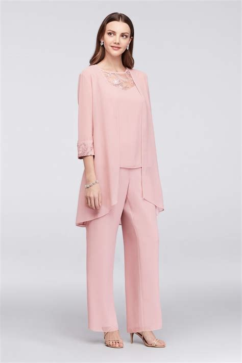 Lace Detailed Georgette Three Piece Pantsuit Davids Bridal Bride