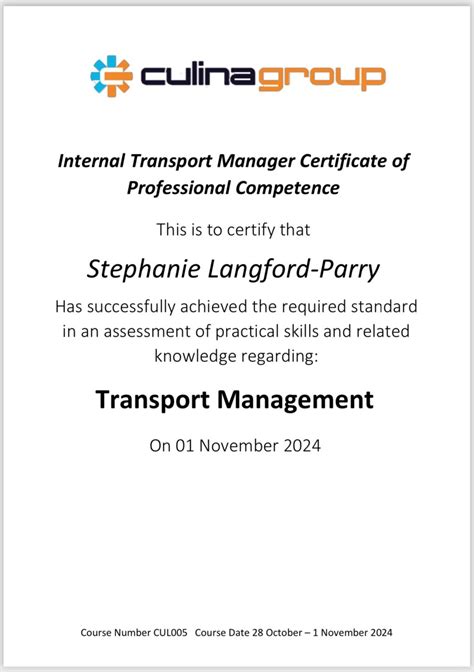 Completed My In House Transport Management Cpc At The Beginning Of November Im Now Looking