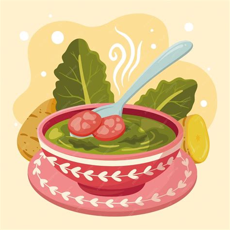 손으로 그린 칼도 베르데 음식 그림 무료 벡터