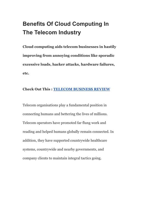 Ppt Benefits Of Cloud Computing In The Telecom Industry Powerpoint Presentation Id11691555