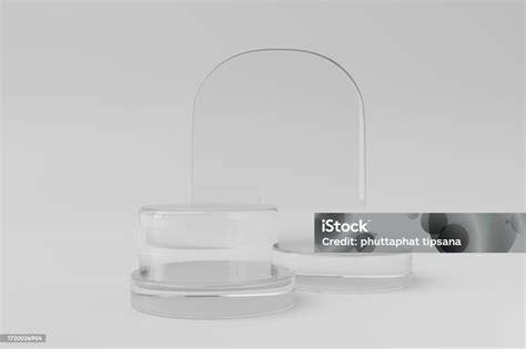추상 3d 현실적인 렌더링 받침대 실린더 연단 럭셔리 흰색 배경 투명 유리 모양 배경 최소한의 장면 모형 쇼케이스 제품