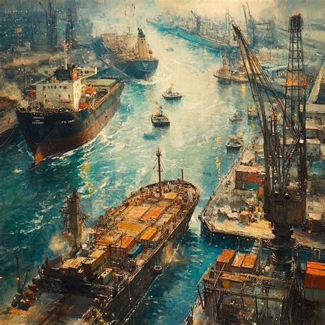 Une vue en haut angle d un port très fréquenté avec de grands navires de cargaison et des