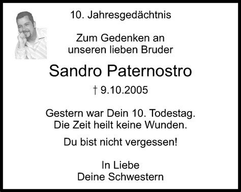 Traueranzeigen Von Sandro Paternostro Trauer In Nrw De