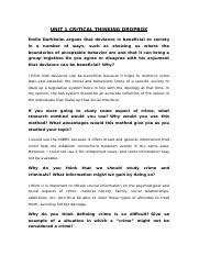 Criminology Unit Critical Thinking Dropbox Docx UNIT CRITICAL THINKING DROPBOX Emile