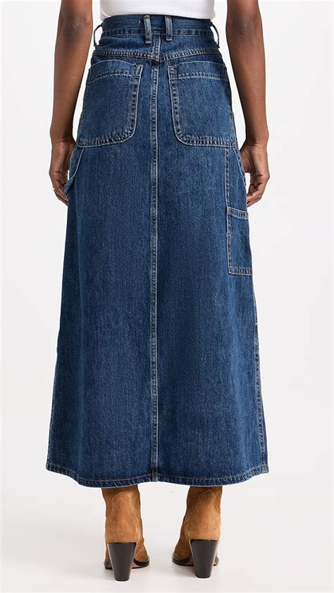 Moon River Front Slit Denim Midi Skirt Shopbop