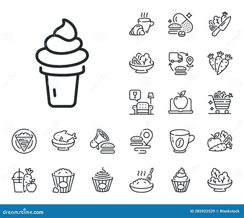 Ice Cream Cone Line Icon Vanilla Sundae Waffle Sign Crepe Sweet