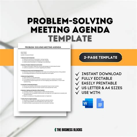 Problem Solving Meeting Agenda Template Editable Business Checklist