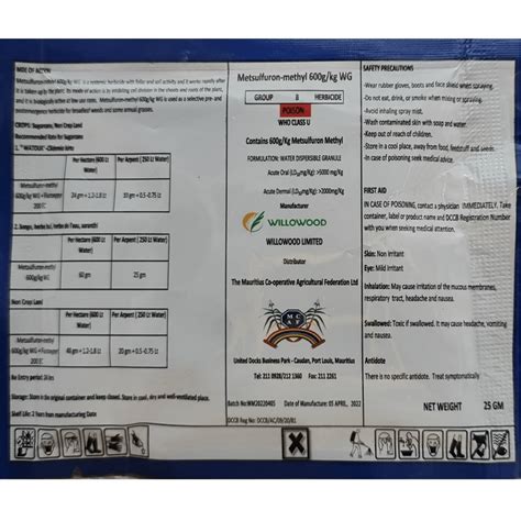 Wl Metsulfuron Methyl 60wg 25g The Mauritius Co Operative Agricultural Federation Ltd