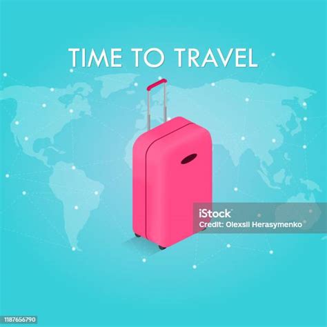아이소메트릭 스타일의 여행 컨셉으로 여행하는 시간 여권 티켓 가방 및 비행기 여행 장비 벡터 일러스트레이션 가방에 대한 스톡