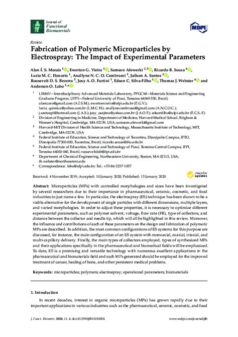 Pdf Fabrication Of Polymeric Microparticles By Electrospray The
