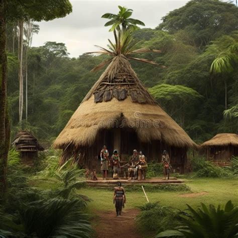 Tribu Indígena De Un Pueblo Rodeado De árboles Stock de ilustración