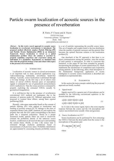 Pdf Particle Swarm Localization Of Acoustic Sources In The Presence
