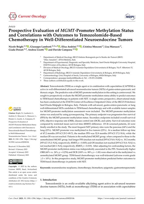Pdf Prospective Evaluation Of Mgmt Promoter Methylation Status And
